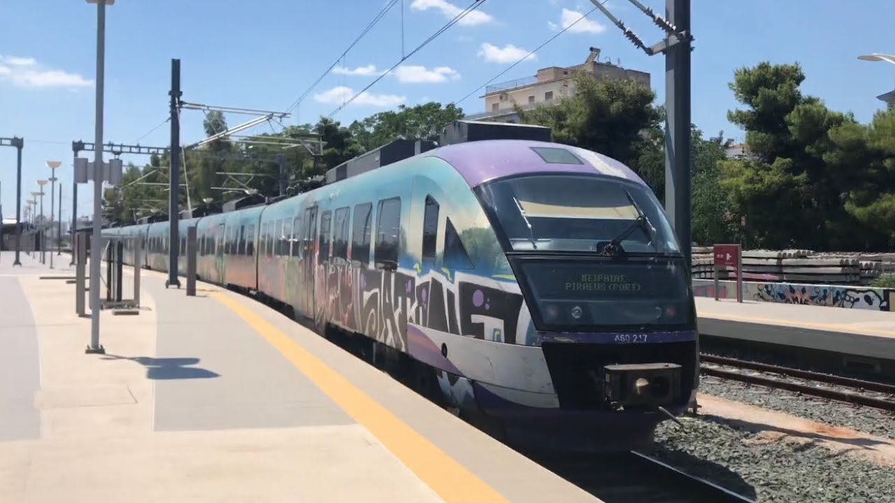 Greek Trains at Athens Central Station and Plakentias Station - YouTube