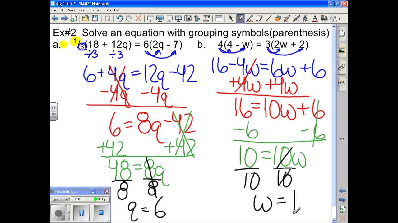 Lesson 2.4 Solving Equations with Variables on Both Sides - YouTube