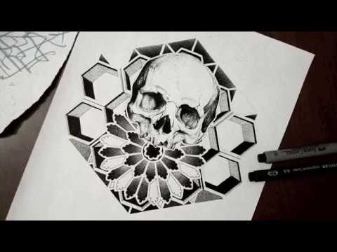 SKULL AND GEOMETRIC DOTWORK DRAWING TIMELAPSE ! - YouTube