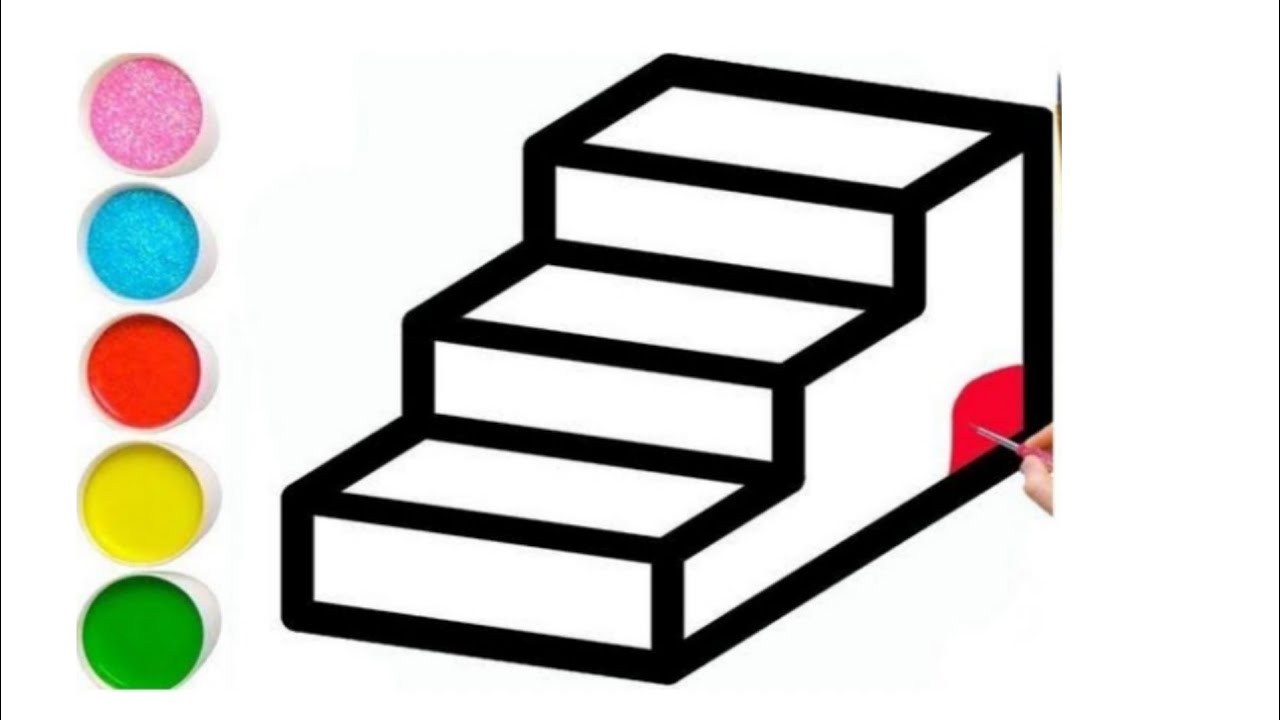 cara menggambar tangga untuk anak anak/how to draw stairs for kids ...