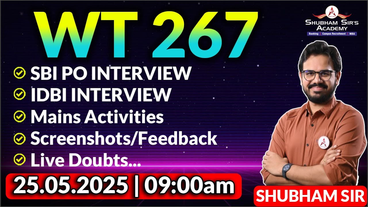 WEEKLY TALK 267 | Study Plan UPDATE, SBI PO INTERVIEW, IDBI, Mains Activities #ssa #shubhamsir ...