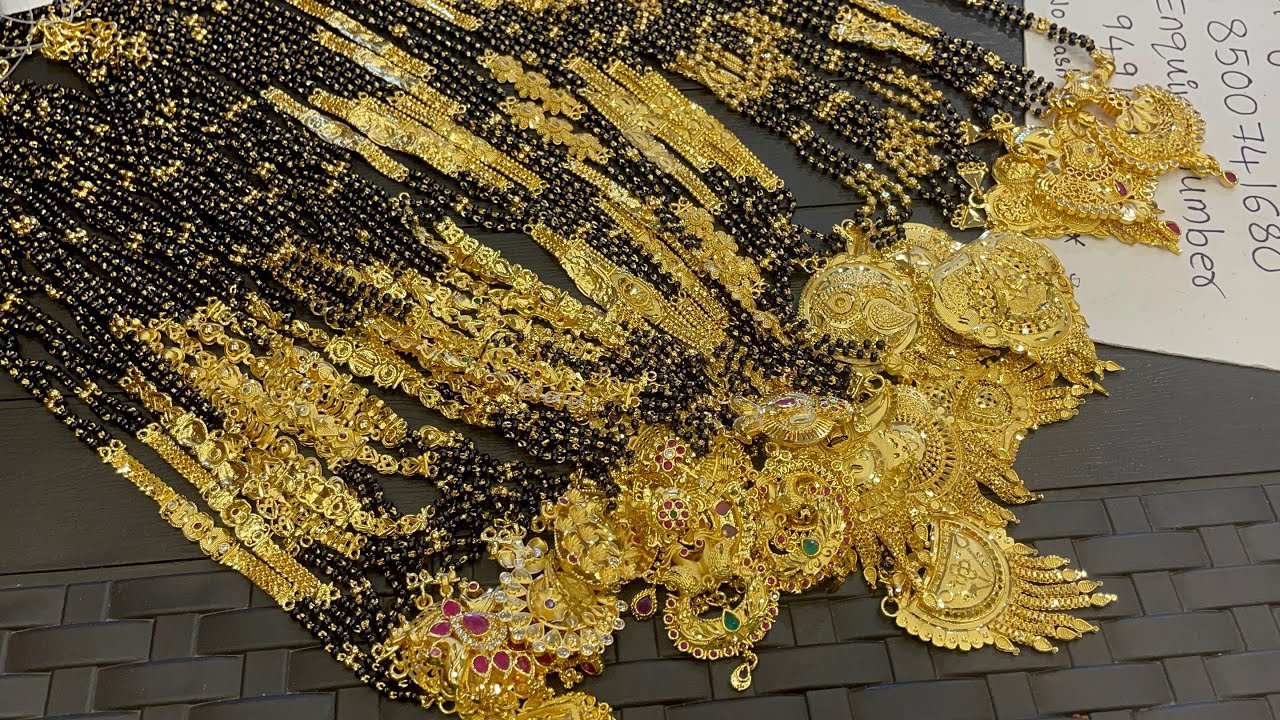 బంగారం లాగా వుండే నల్లపూసలు //Micro gold black beeds //Madhu collection imitation jewlary ...