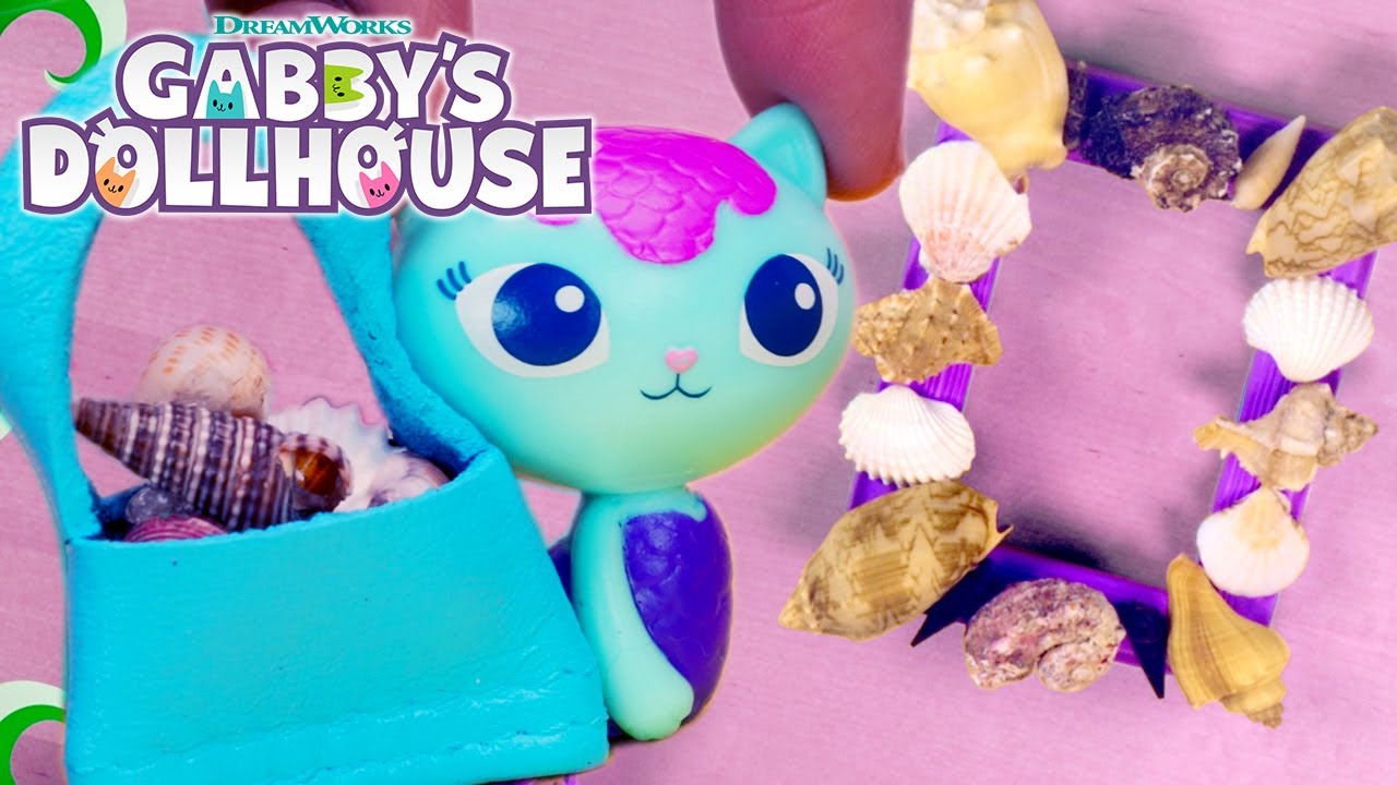 🐚 MerCat Makes a Shimmering Seashell Frame! 📸 | GABBY'S DOLLHOUSE TOY ...