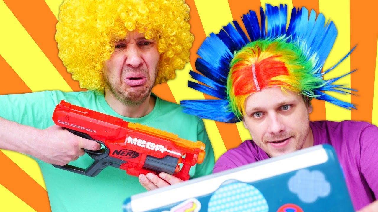 Nerf battle with toy guns: Funny clowns & nerf challenge - YouTube