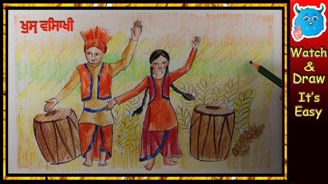 How to Draw Happy Baisakhi Scene for Punjabi Vaisakhi Festival - YouTube
