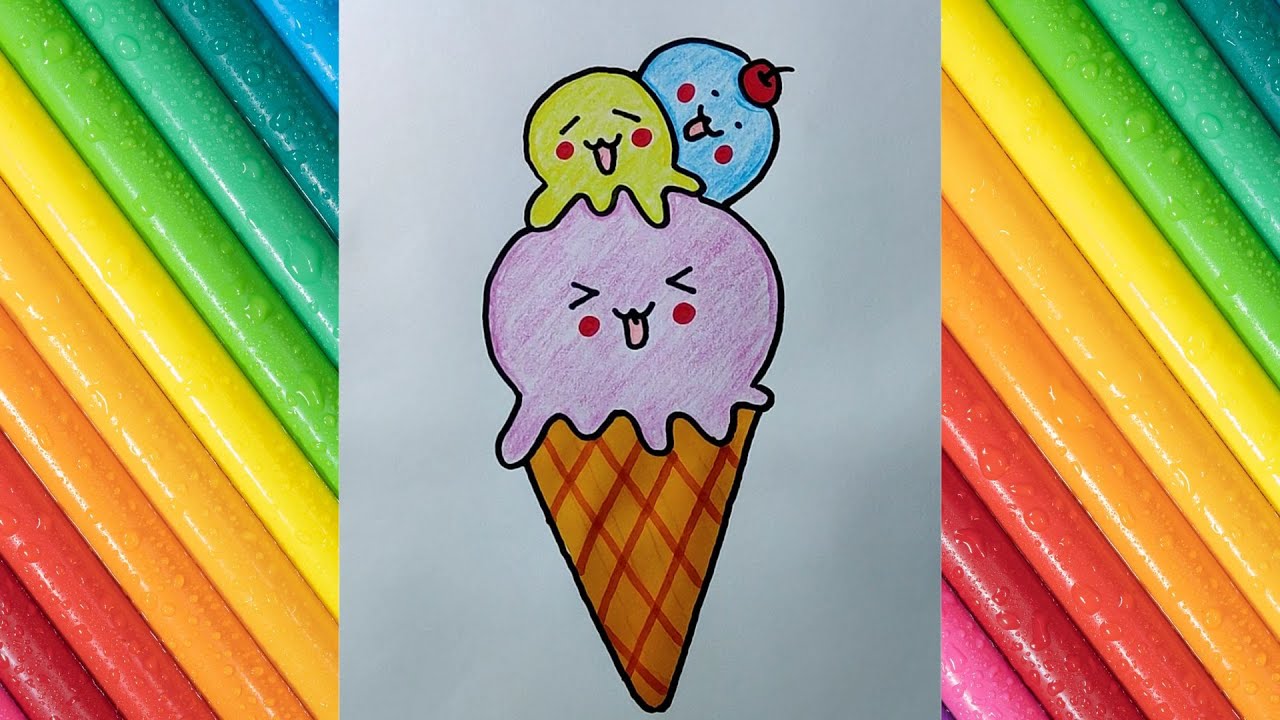 Draw Easy | How to Draw a Cute Ice Cream🍧, easy draw and color step by ...
