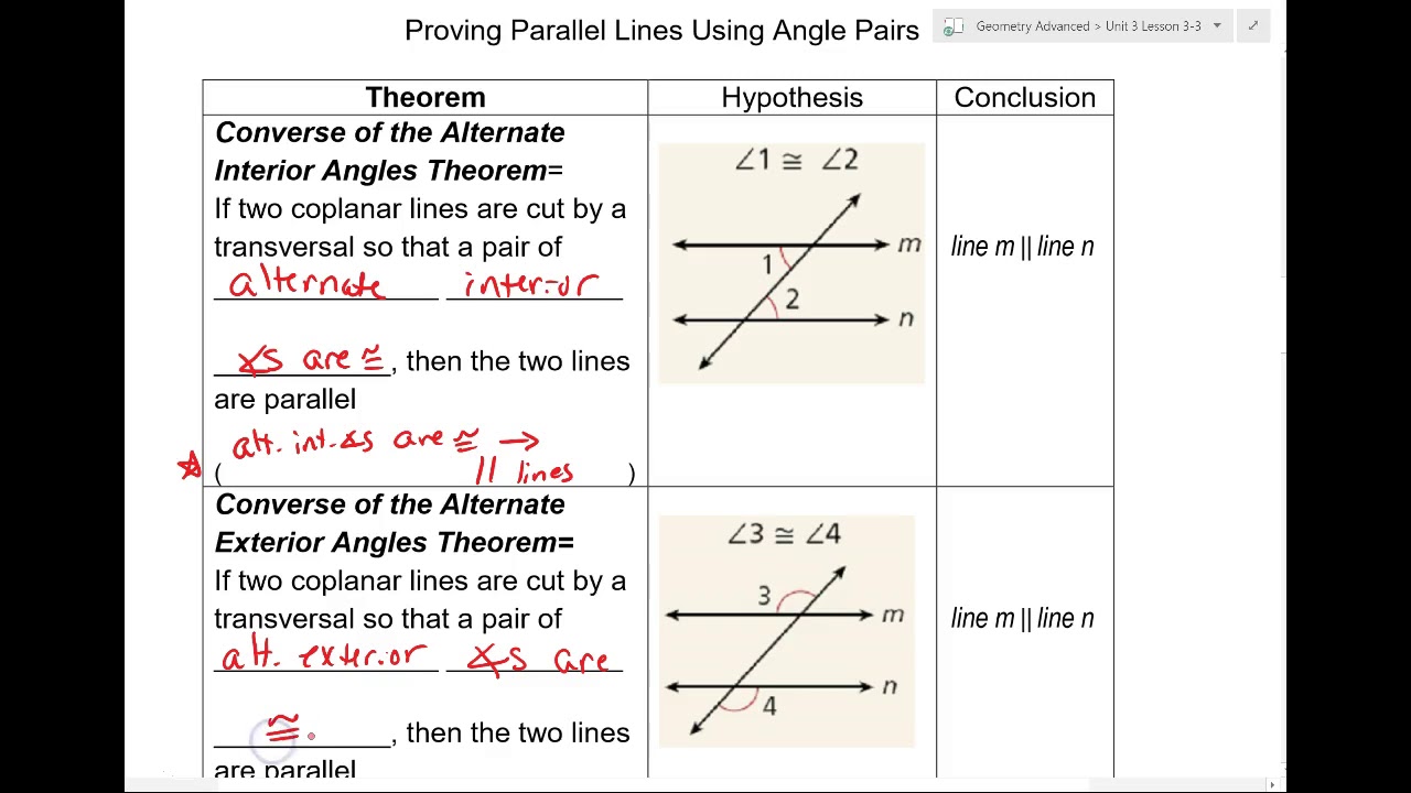 Lesson 3-3 Proving Parallel Lines - YouTube