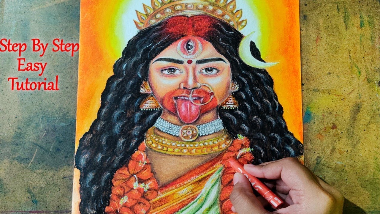Maa Kali Drawing | Maa Tara Drawing | Oil Pastel Drawing | Step By Step ...