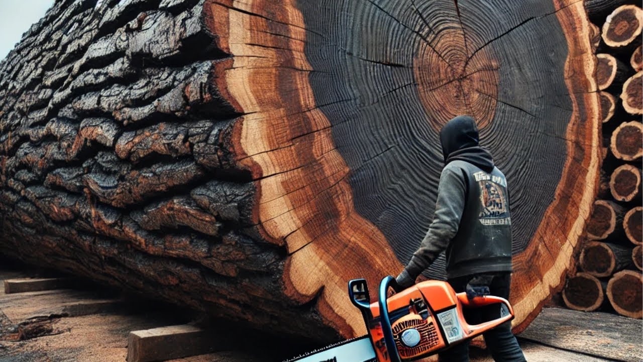 large wood processing, the largest diameter tree, processed into giant ...
