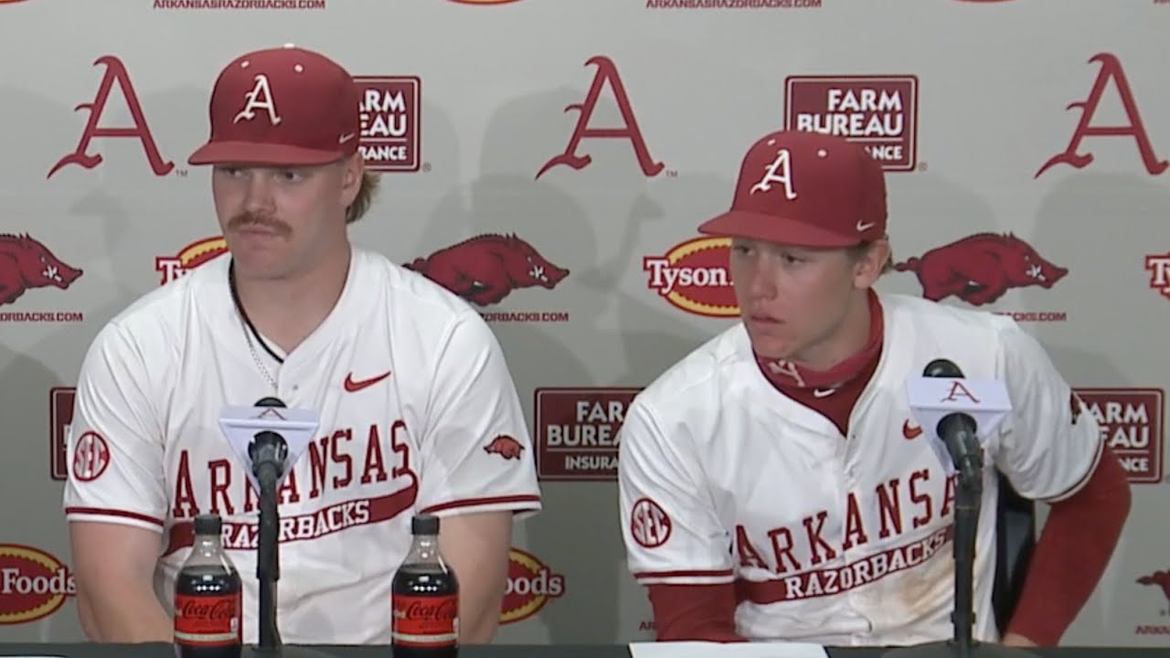 Parker Coil, Ben Bybee, Charles Davalan postgame - Arkansas 4, Oral ...