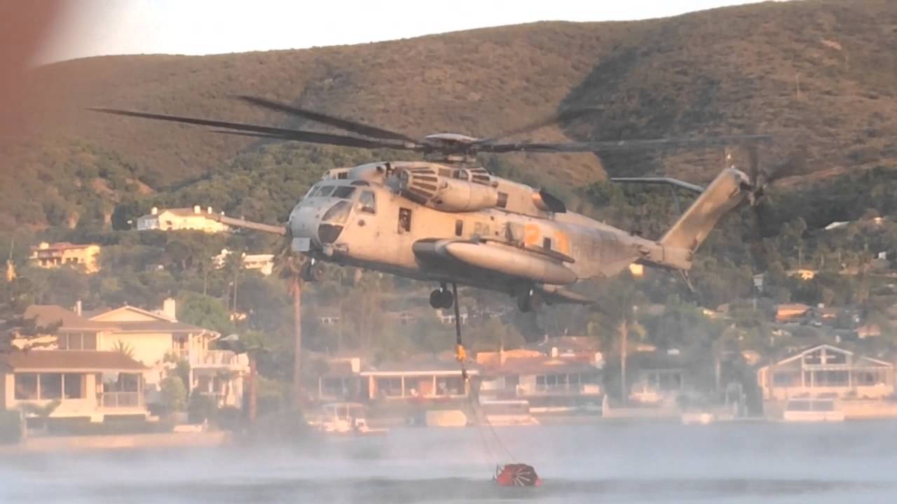 USN USMC helicopter water drop firefighters San Marcos brushfire 2014 ...