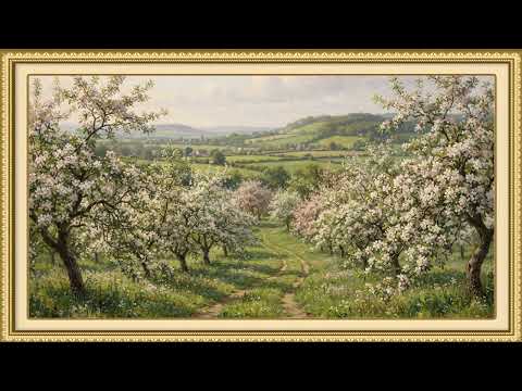 Spring Apple Blossom Orchard Painting | Gold Frame TV Art | Art Screensaver for TV 2 Hrs