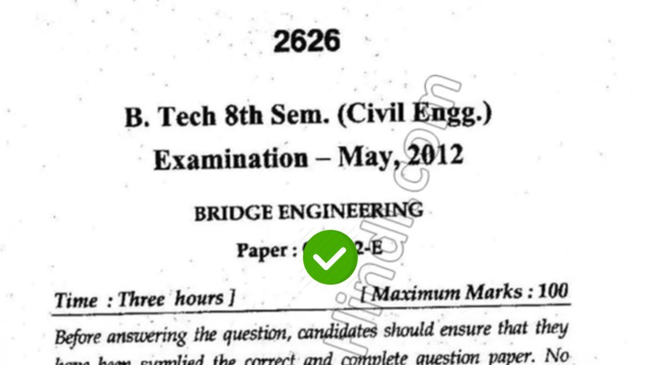 2012 Mdu BTech Civil 8th Sem Bridge Engineering Question Paper - YouTube