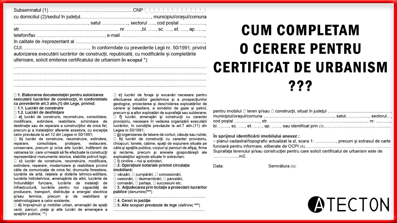 Model Cerere Certificat de Urbanism - Cum completam o cerere ? - YouTube