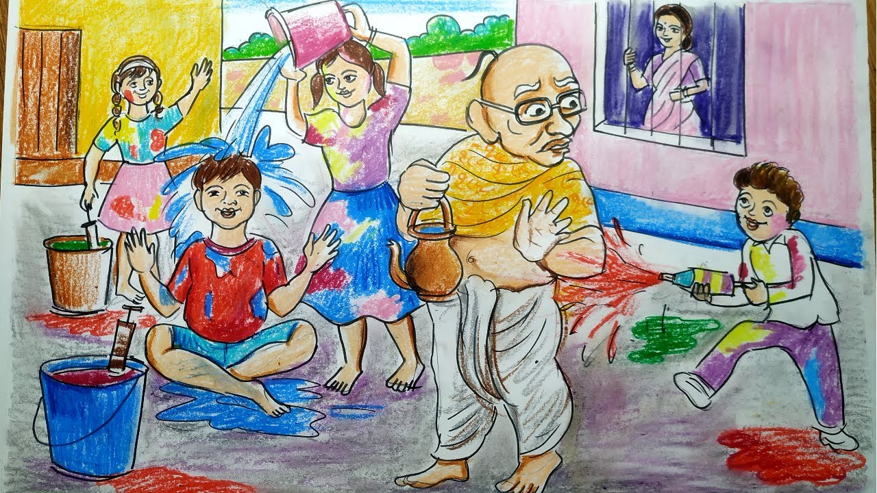 basanta utsab,rang khela,how to draw happy holi,rang khelar scenery ...