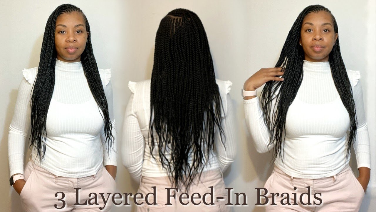 Braiding My Hair Into 3 Layered Side Part Feed-In Braids (Tribal Style ...