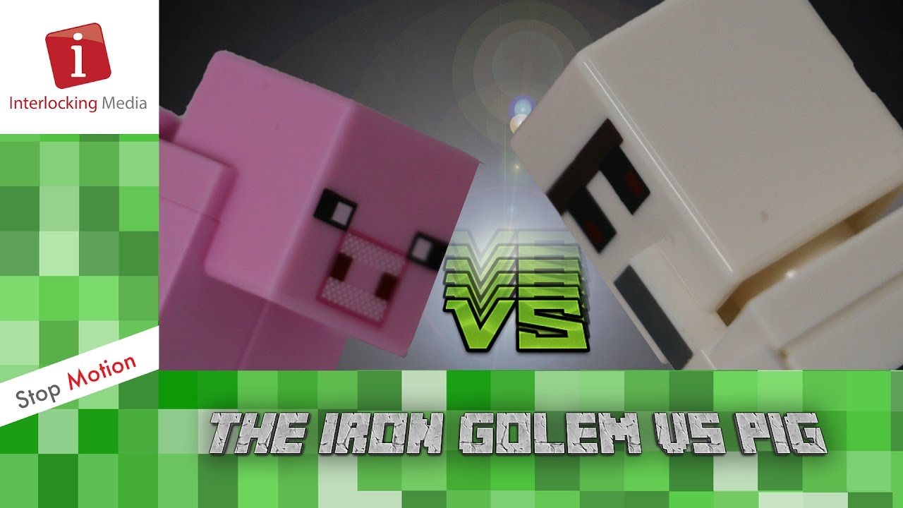 LEGO Minecraft Iron Golem Vs Pig (Stop Motion) - YouTube
