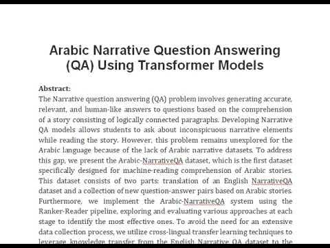 Arabic Narrative Question Answering QA Using Transformer Models - YouTube