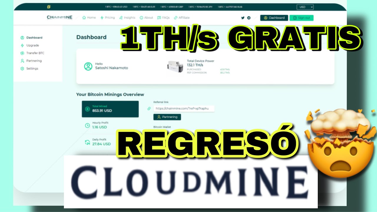 CloudMine “chainmine” MINERÍA DE BTC, PAGA 222% MENSUAL | 1TH/s POR REGISTRO - YouTube