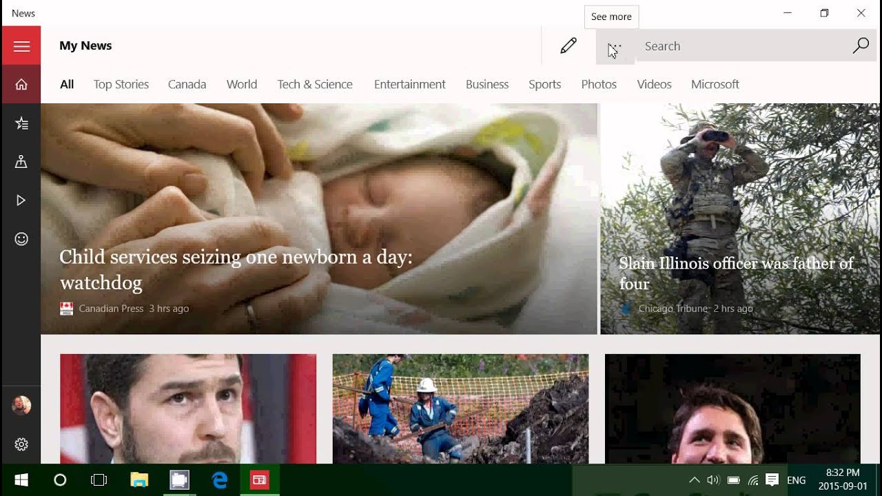 Windows 10 Tour of the news app and available options - YouTube