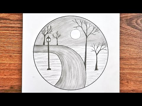 Çok Kolay Karakalem Manzara Çizimi Nasıl Yapılır - Doğa Manzara Resmi Çizimi  Yeni Başlayanlar İçin