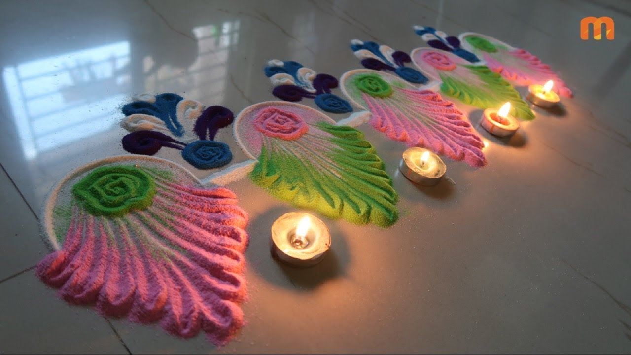 Super Easy Diwali Border Rangoli design with Diya. Best Diwali Rangoli ...