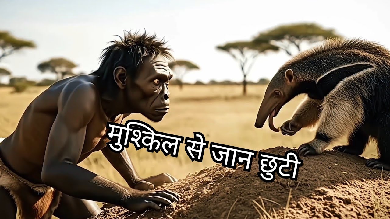 Prehistoric Human Encounters Giant Anteater in the Savannah # ...