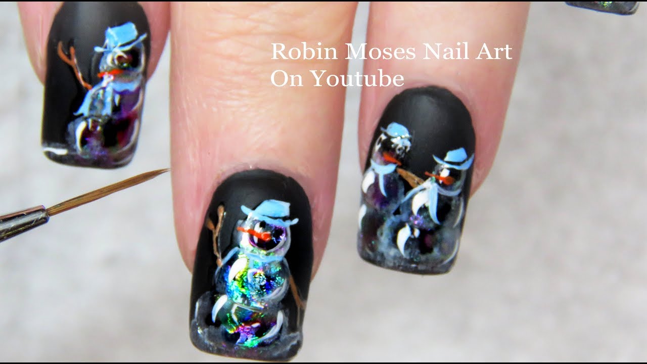 Glass Snowman Nails | Crystal Winter Nail Art Design Tutorial - YouTube