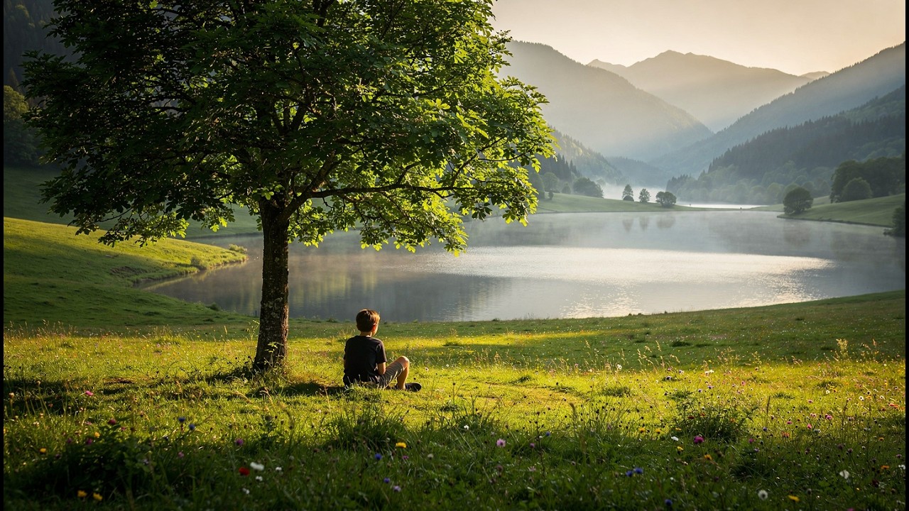 1 Hour in a Sun-Drenched Valley 🍃 Serene Lake, Birds & Soft River Waves ...