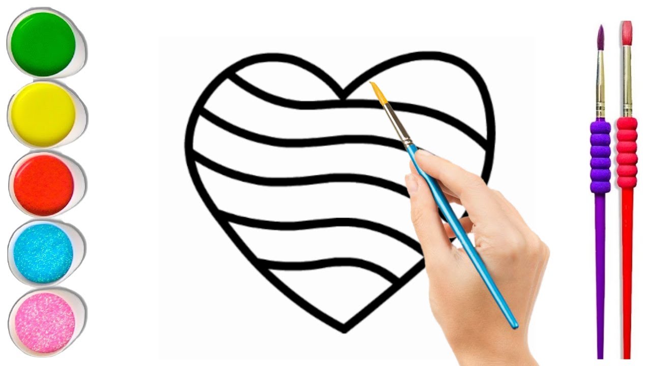 Rainbow Heart Drawing, Coloring and Painting for Kids || How to draw a ...