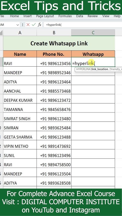 how to create whatsapp link in excel | #excelshorts, #exceltipsandtricks, #excel, #shortsfeed ...