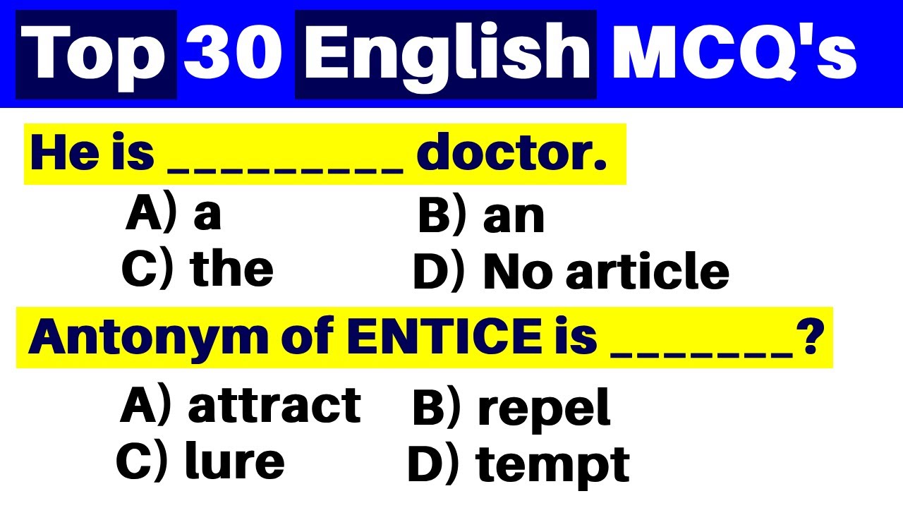 Top 30 English mcqs | English grammar quiz with answers | English ...
