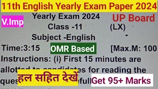 11th English Yearly Exam 2024 Up Board Important Questions Class 11 ...