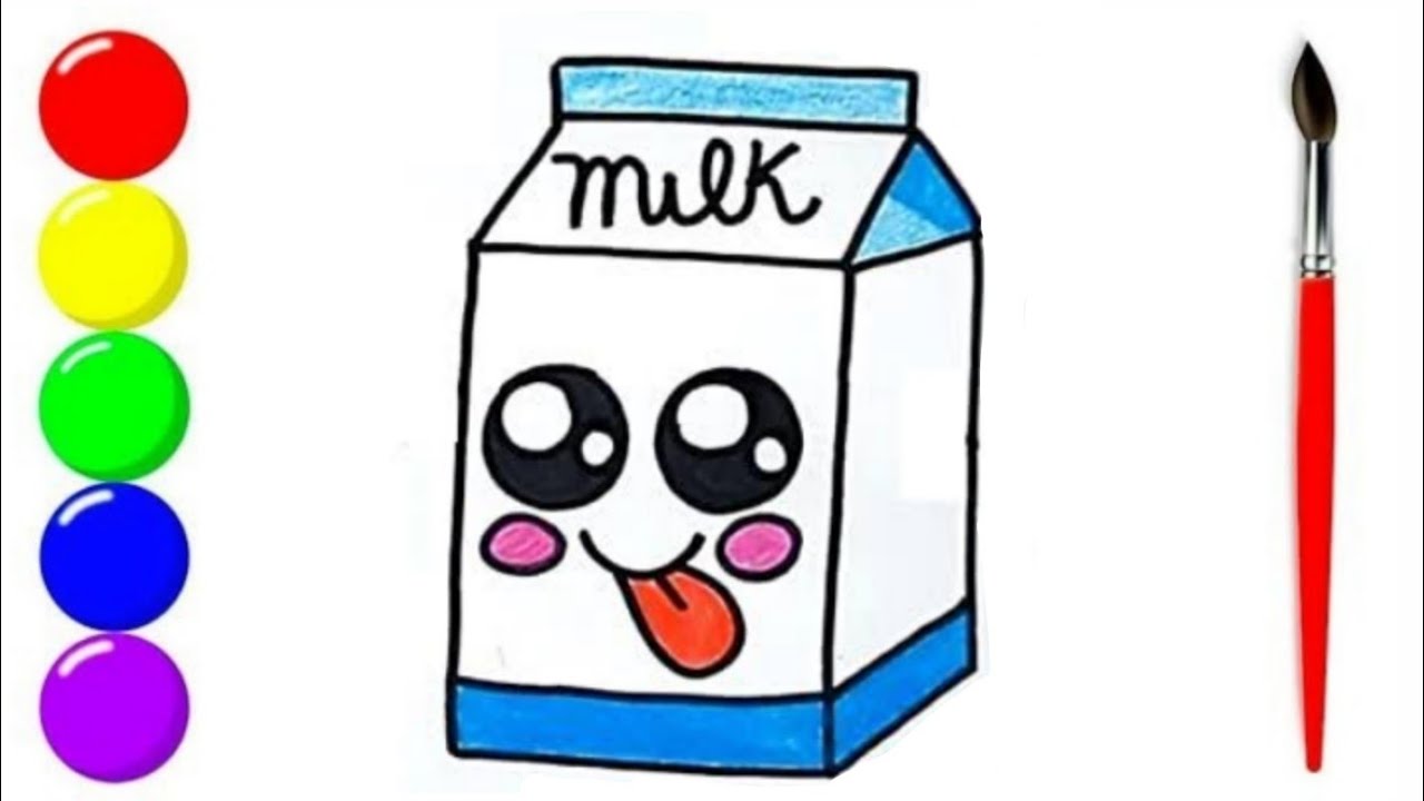 How to Draw cute Milk bottle for Kids | Milk packet Drawing for Kids ...