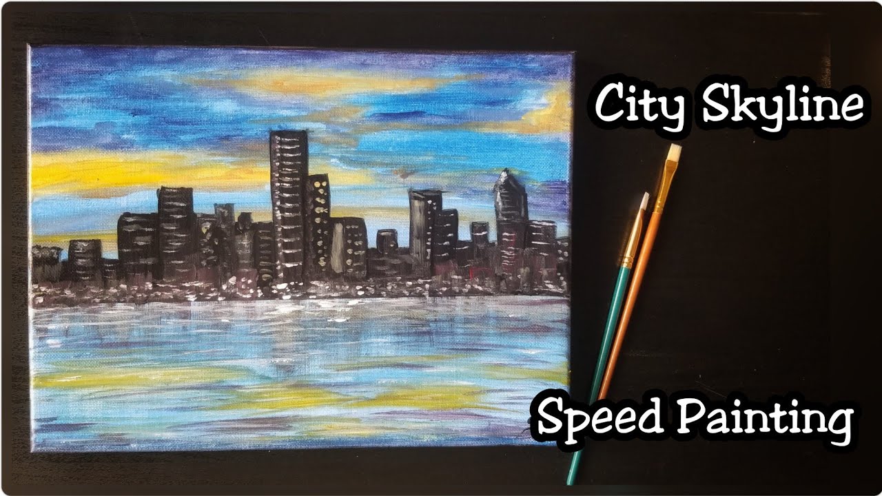Easy Acrylic Painting for beginners | Skyline Painting Time lapse ...