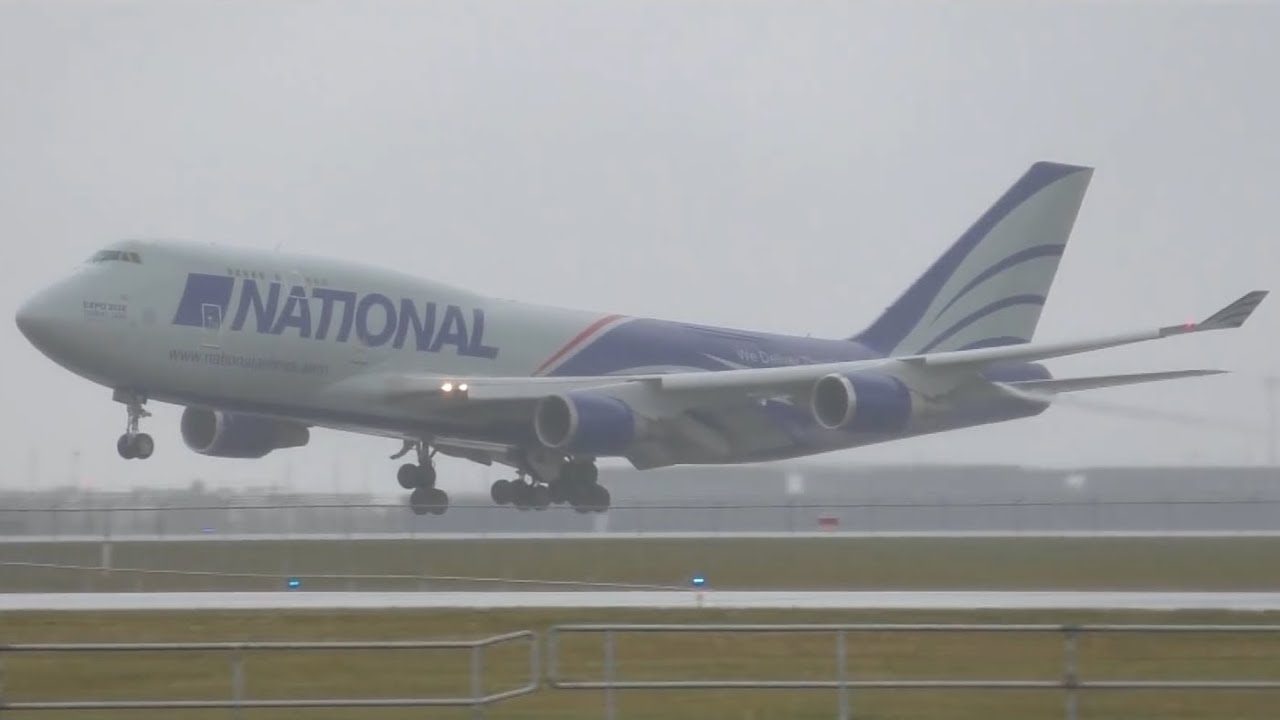 National Air Cargo 747-428BCF [N952CA] Rainy Landing at Calgary Airport ...