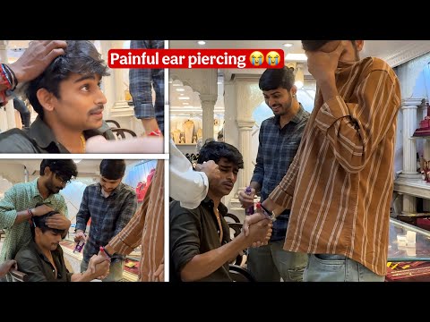 Shivam cried 😭 | painful ear piercing 