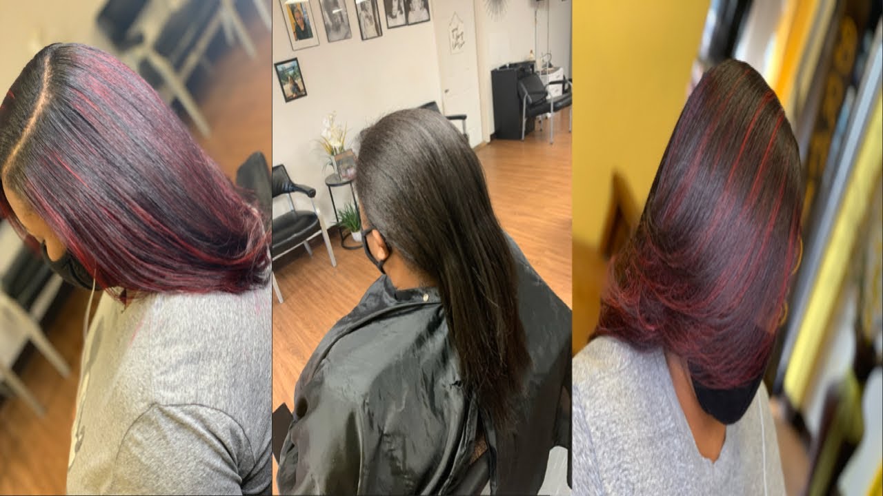 HEALTHY RELAXED HAIR WITH RED HIGHLIGHTS - YouTube
