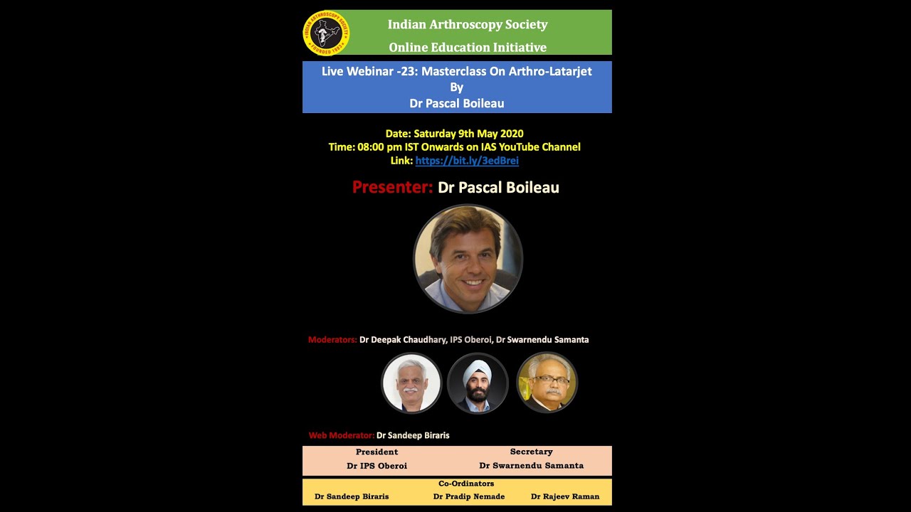 IAS Live Webinar -23: Arthro-Latarjet- Dr Pascal Boileau - YouTube