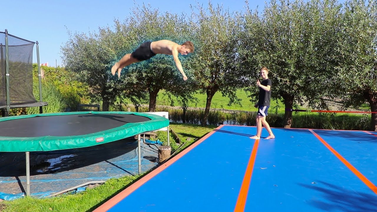 INSANE TRAMPOLINE TRICKS ONTO AIRTRACK! - YouTube