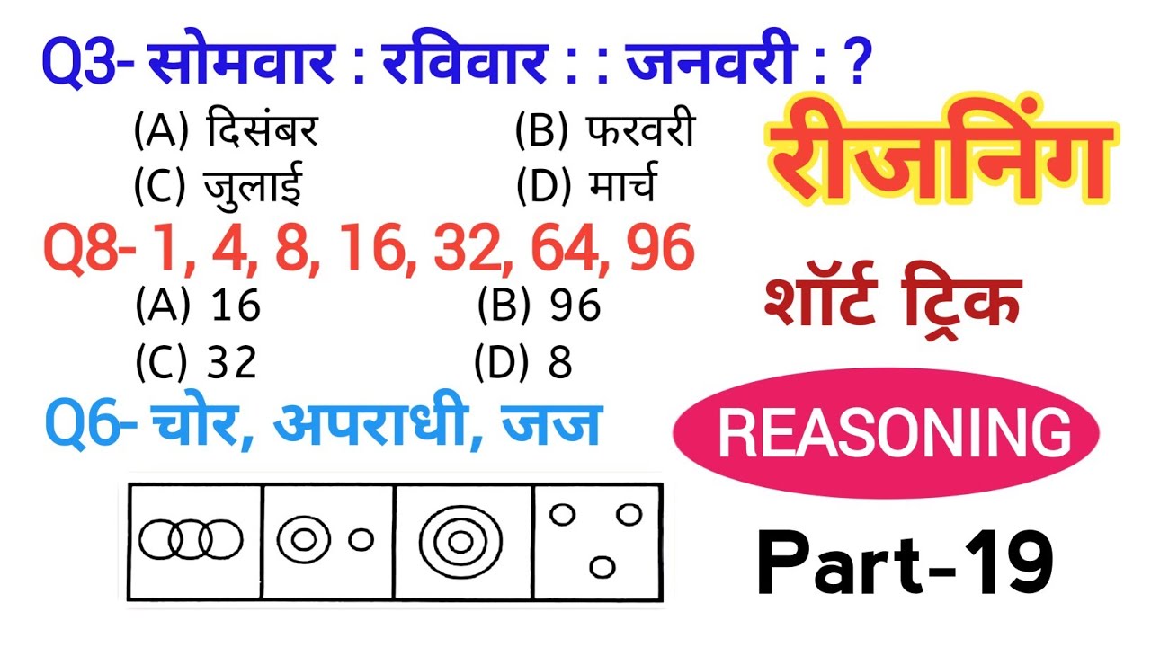 Part-19 Reasoning रीजनिंग | Group D Reasoning | Railway Group D, ALP ...