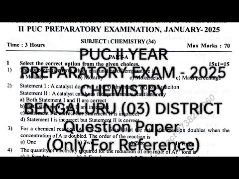 PUC II CHEMISTRY - Bengaluru (03) - Preparatory Exam 2025 (For ...