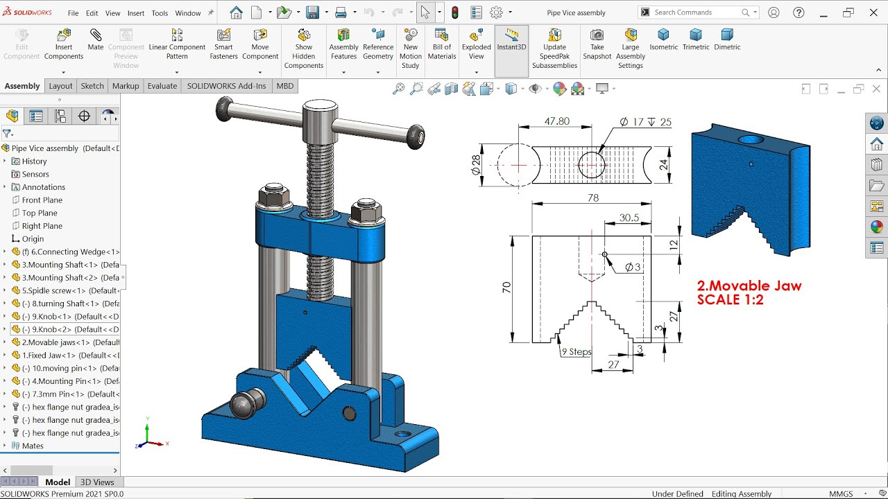 Design of Pipe Vice in Solidworks 2.Movable Jaw - YouTube