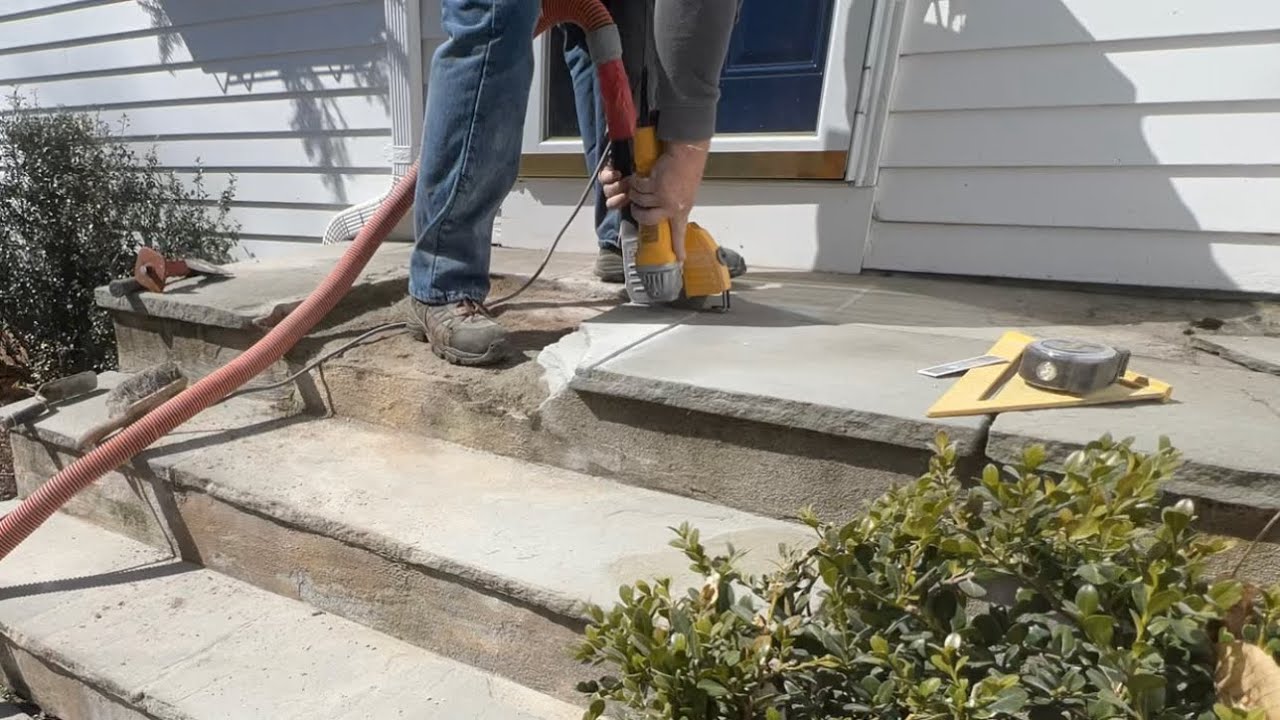 How to fix a loose and broken stone on a set of front steps - YouTube
