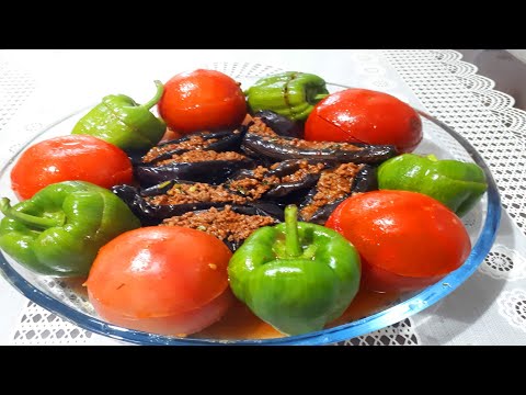AZERBAYCAN 3 BACI DOLMASI |  (BADIMCAN, BİBER, POMİDOR DOLMASI HAZIRLANMASI )  ÇOK LEZZETLİ DOLMA