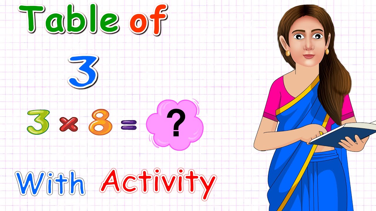 Table of Three 3 x 1 = 3 | Three Table with activity | Multiplication ...