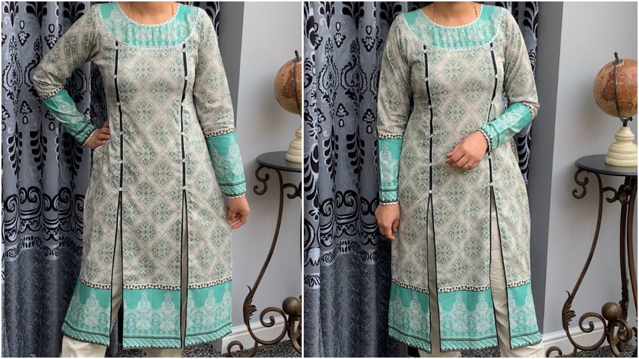 Front double slits open long kurti tutorial | Long kurti with front ...