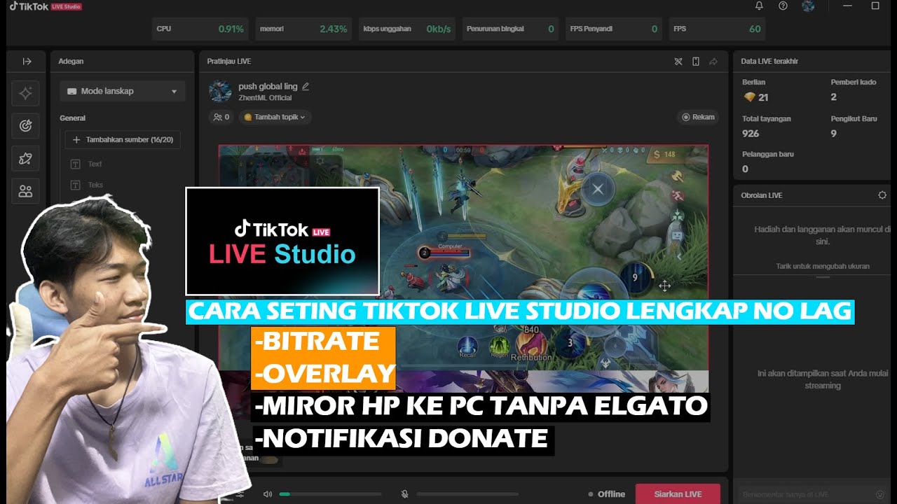 CARA SETING TIKTOK LIVE STUDIO LENGKAP NO LAG UNTUK PEMULA - YouTube