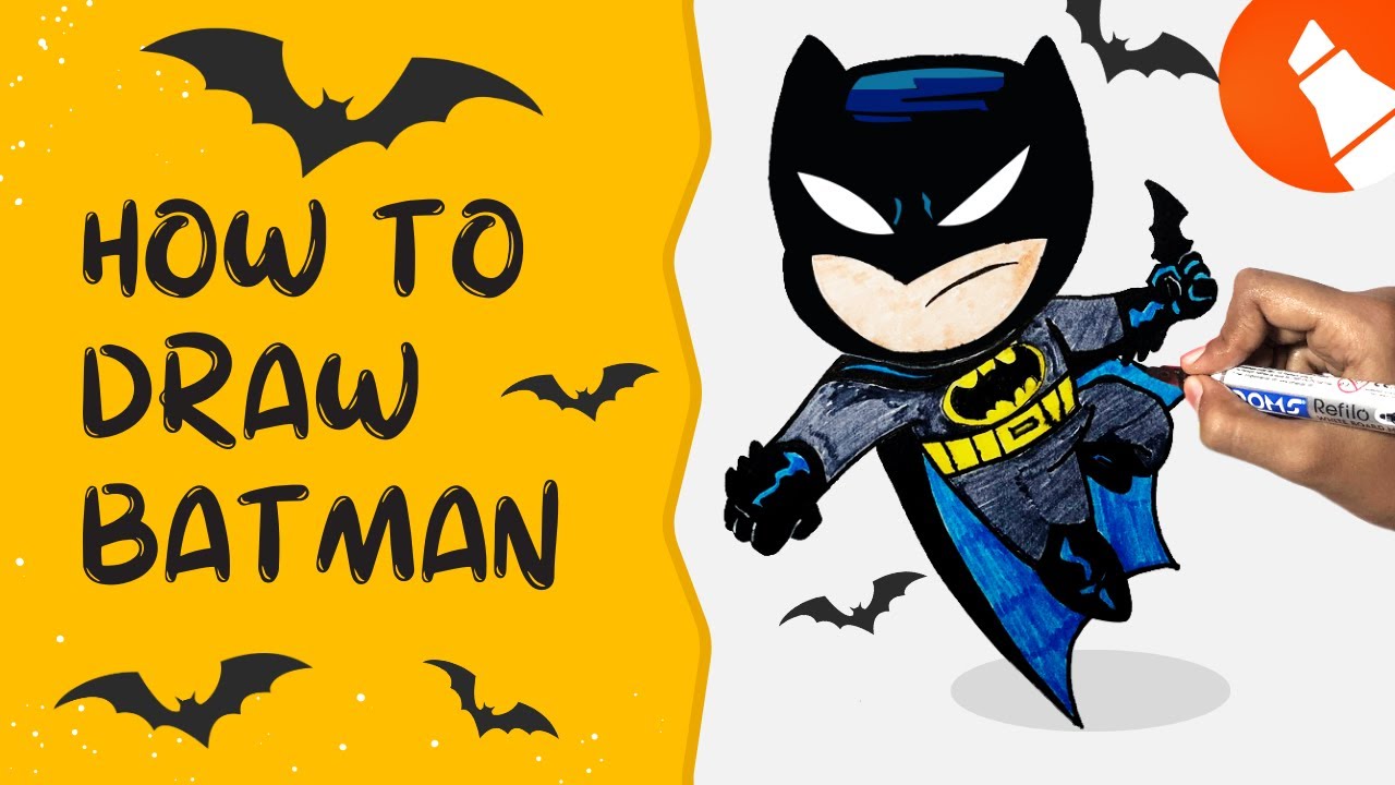 How to draw a cute batman step by step - Andy Art Hub - YouTube