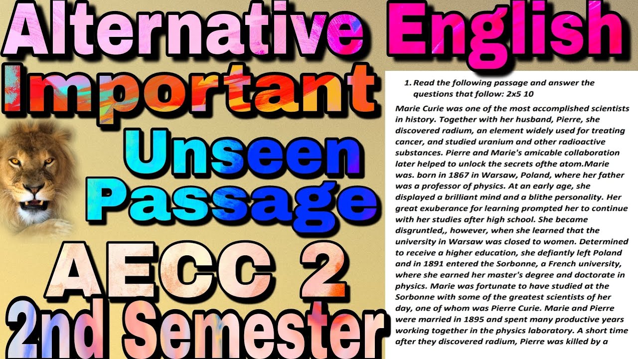 Alternative English Important Unseen Passage AECC 2 semester2 #aecc ...